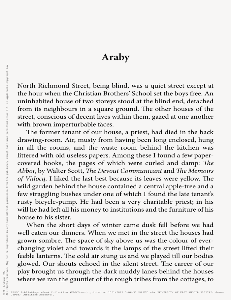 Araby by James Joyce: Dubliners Short Story