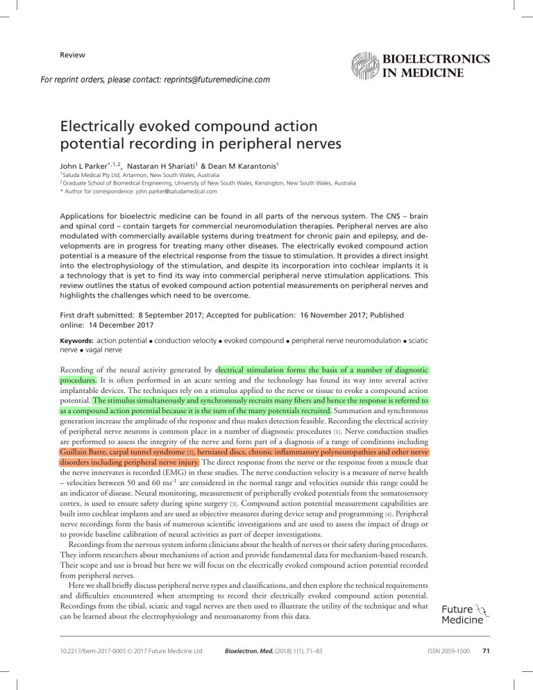 Electrically Evoked Compound Action Potential in Peripheral Nerves