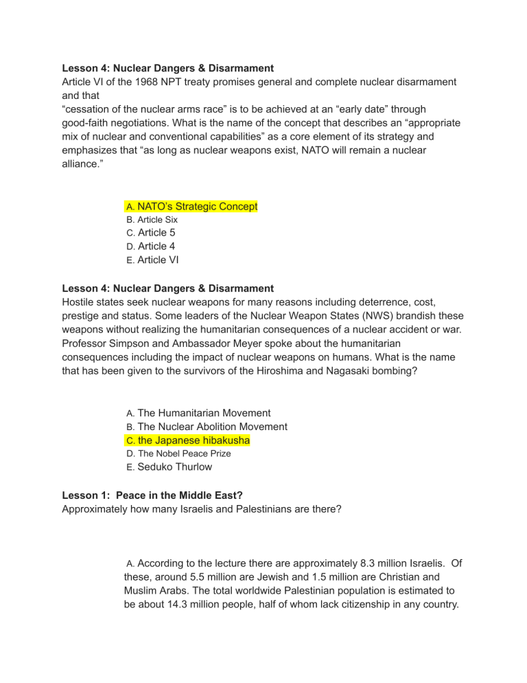 International Relations Quiz: Nuclear Disarmament & Global Issues