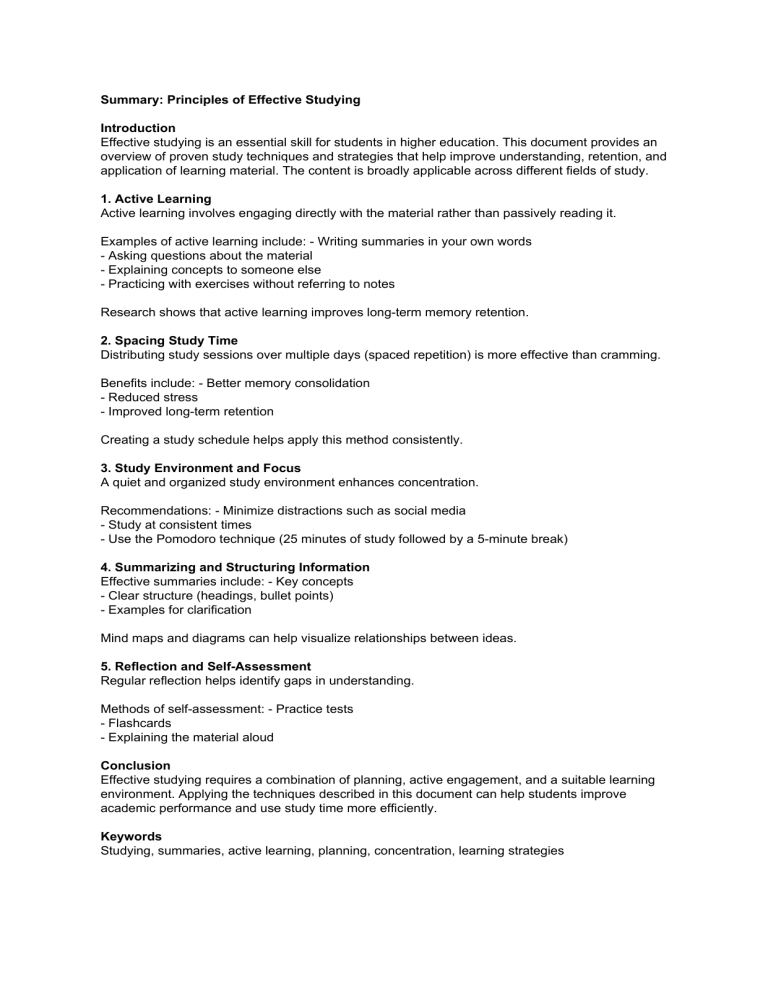 Principles of Effective Studying Guide