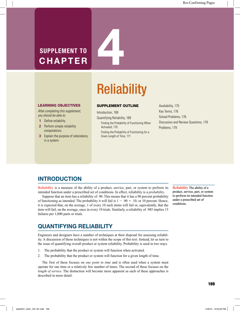 Reliability Engineering Supplement