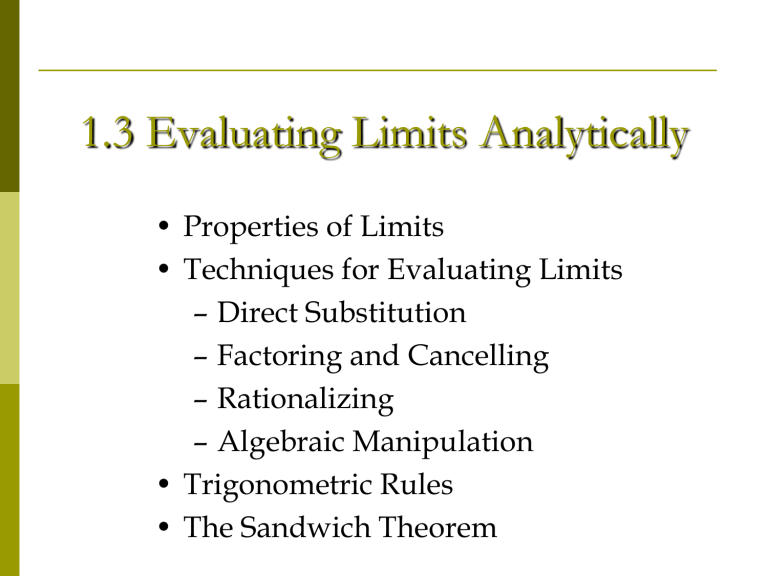 Evaluating Limits Analytically - Techniques & Theorems