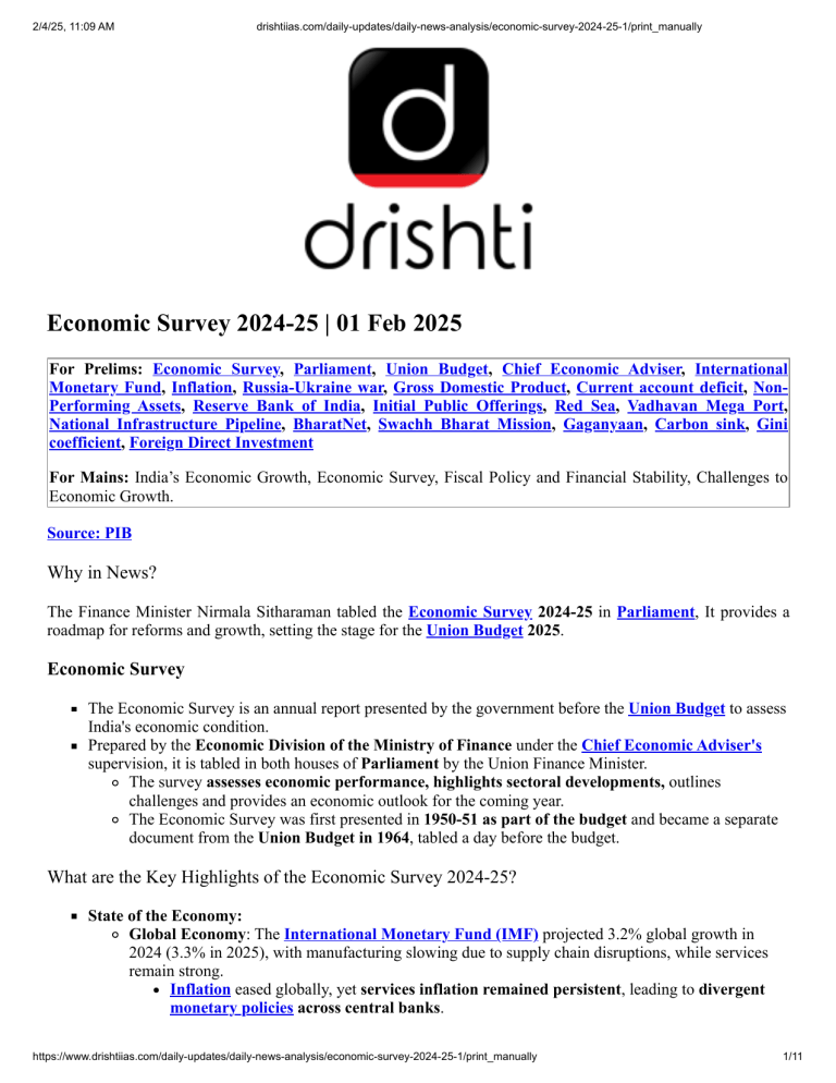 Economic Survey 2024-25 Key Highlights & Analysis for UPSC