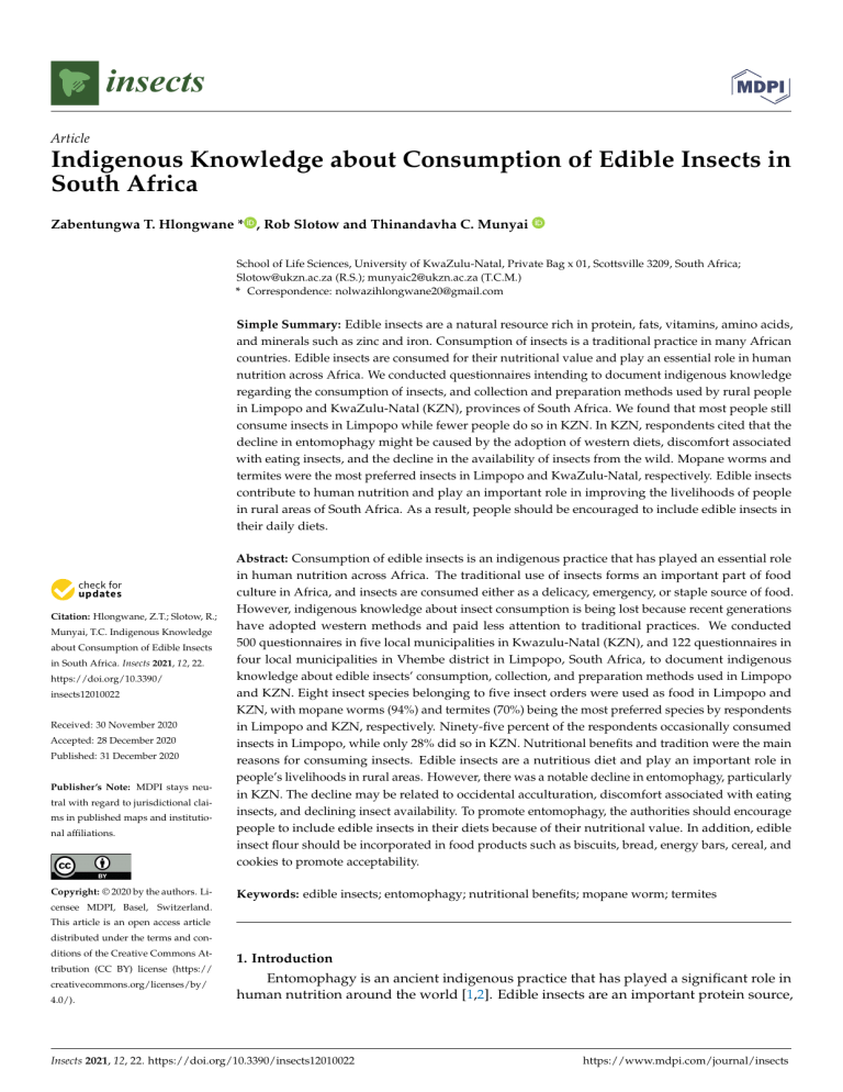 Indigenous Knowledge of Edible Insects in South Africa
