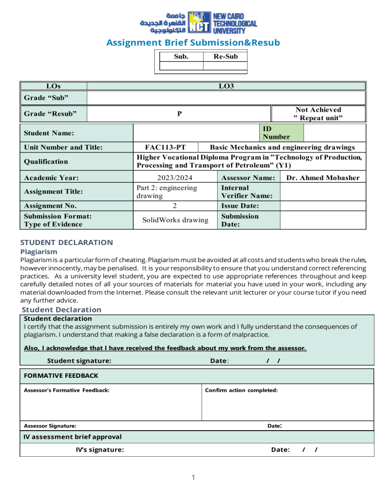 Basic Mechanics Engineering Drawing Assignment
