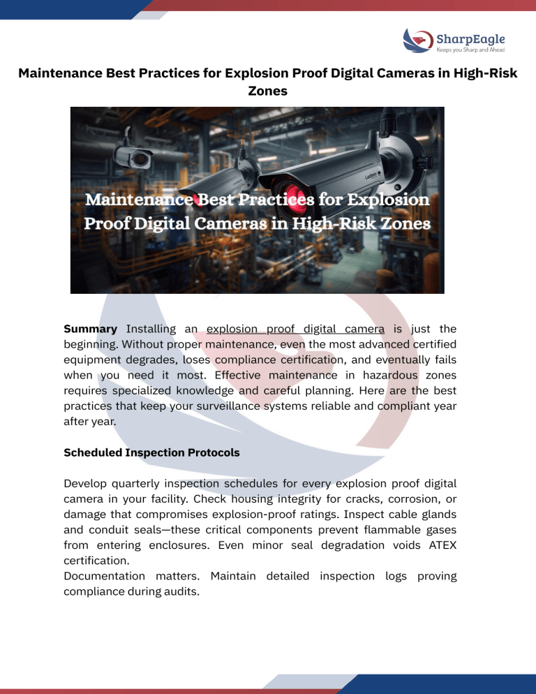 Maintenance Guide for Explosion Proof Digital Cameras