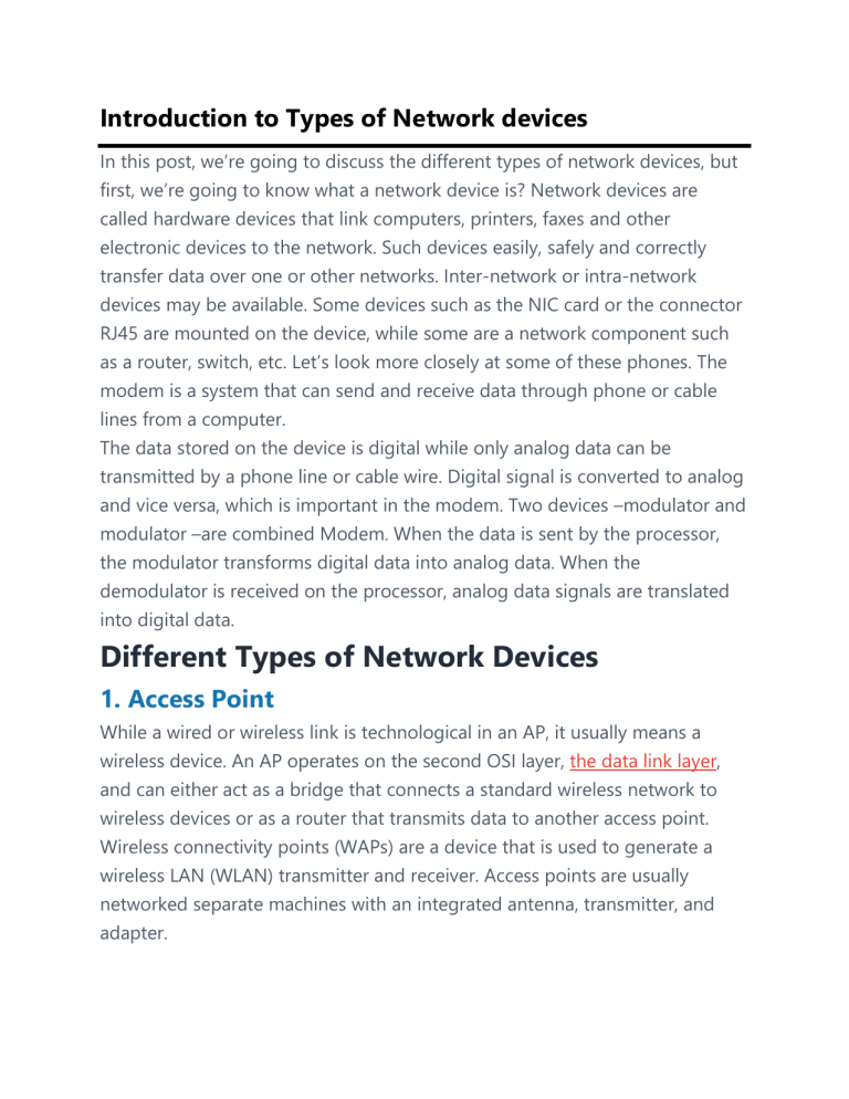 Introduction to Network Devices: Types and Functions