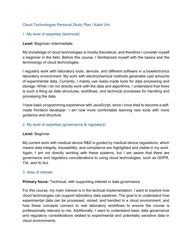 Cloud Technologies Study Plan