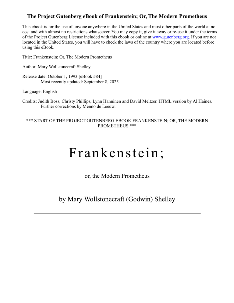 Frankenstein by Mary Shelley eBook