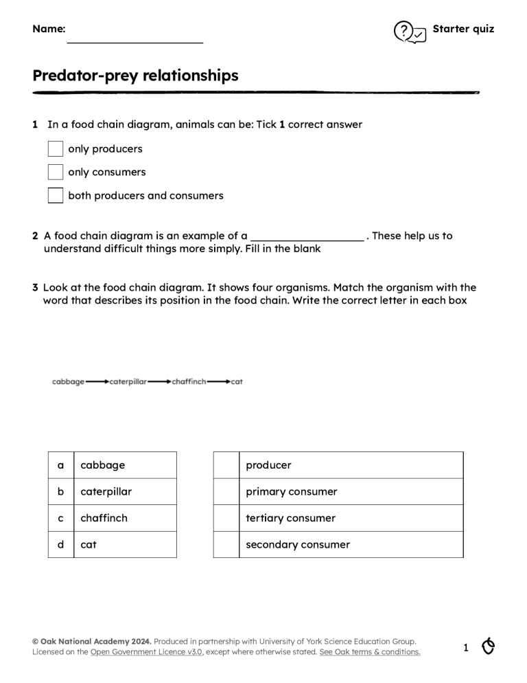 Starter Quiz: Predator-Prey Relationships