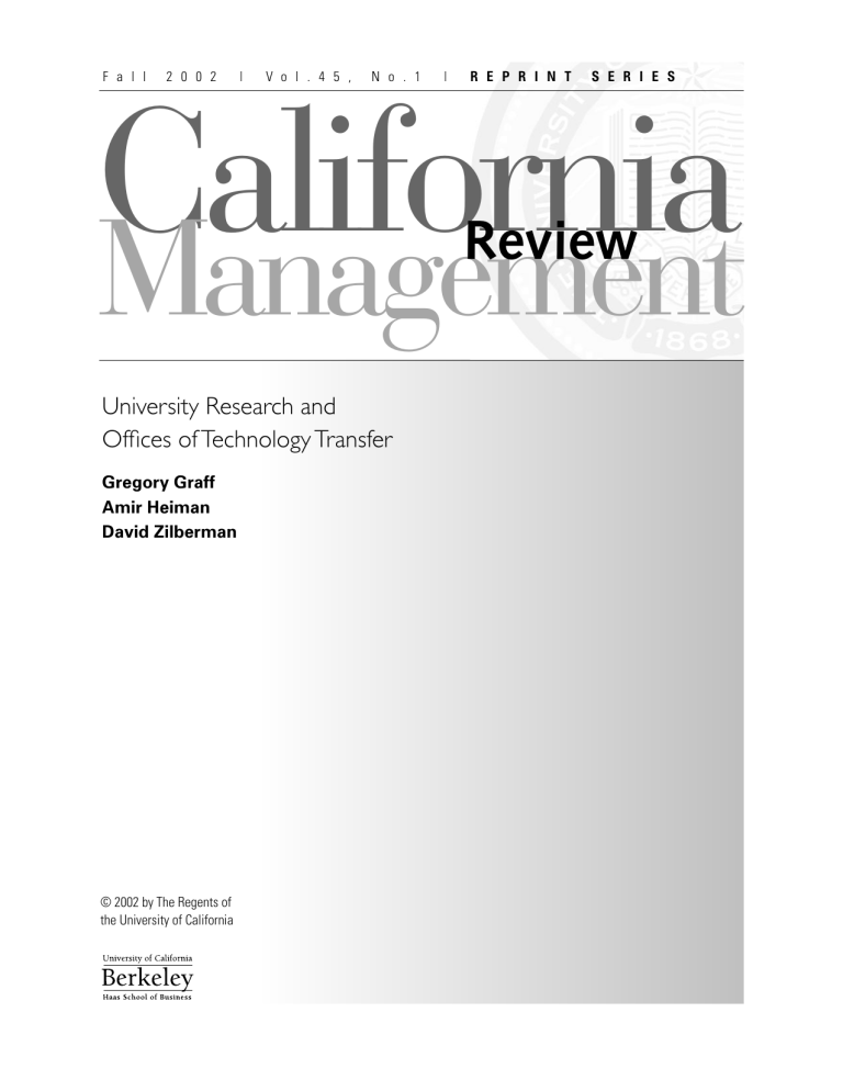 University Research and Technology Transfer: Offices of Tech Transfer
