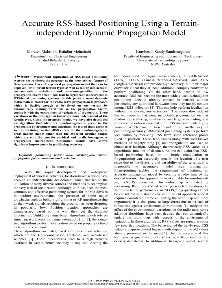 RSS Positioning with Dynamic Propagation Model