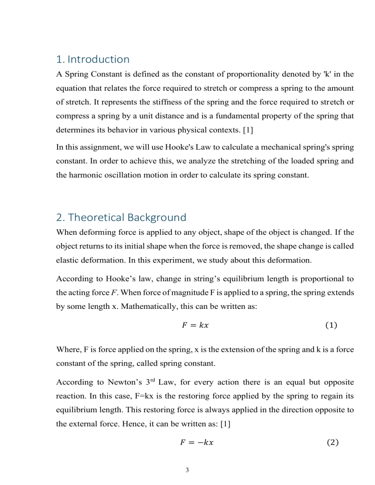 Determining Spring Constant: Lab Report Using Hooke's Law