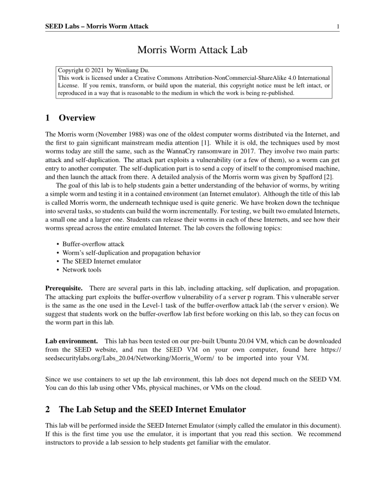 Morris Worm Attack Lab: SEED Labs