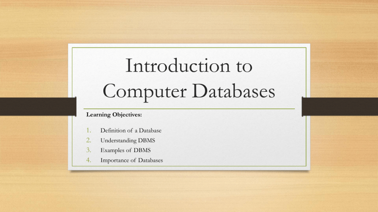 Introduction to Computer Databases