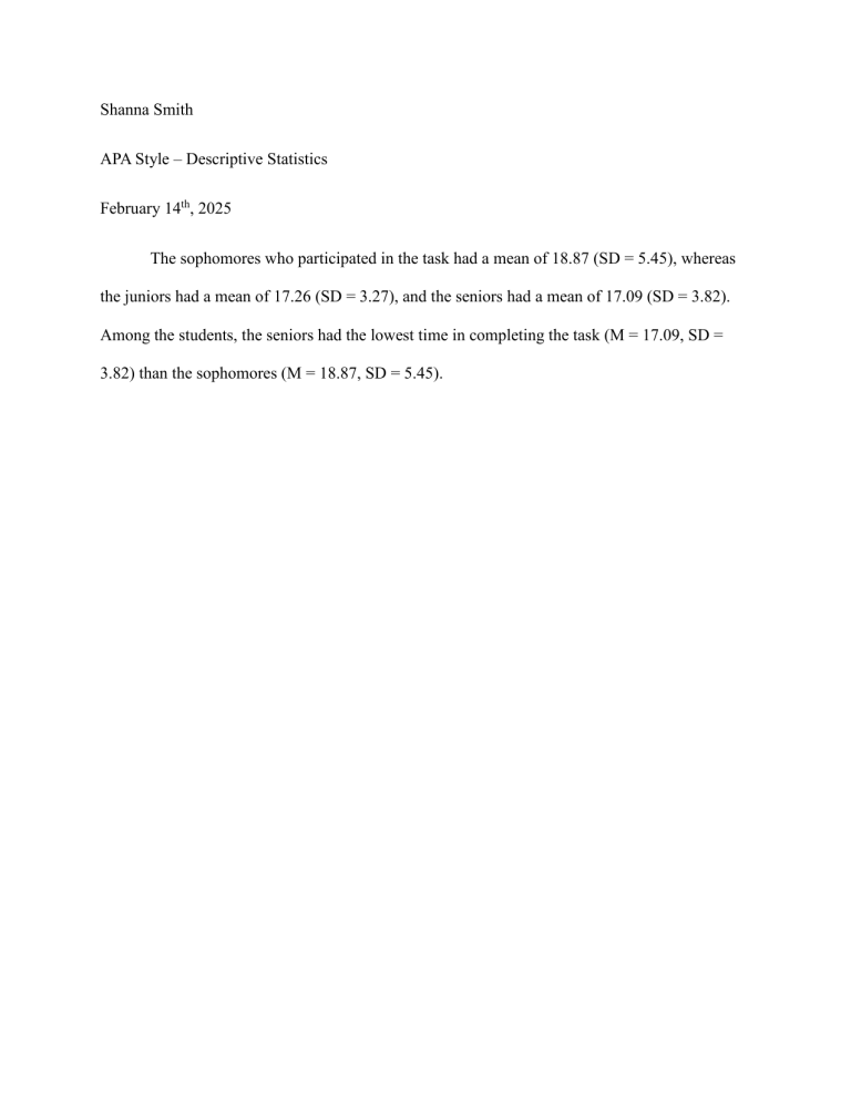 APA Style Descriptive Statistics Example