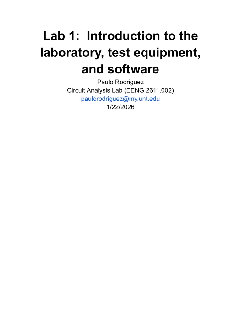 Circuit Analysis Lab 1: Intro to Equipment & Software