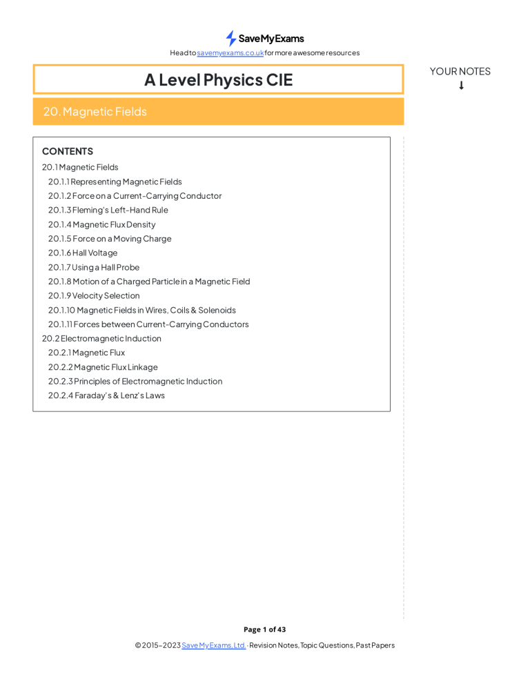 A Level Physics: Magnetic Fields Revision Notes