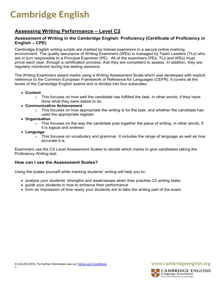 Assessing C2 Writing Performance: Cambridge English Proficiency Guide