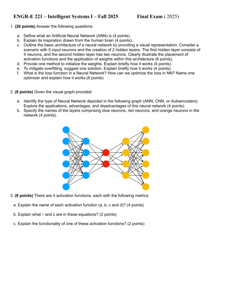 ENGR-E 221 Final Exam 2025: Neural Networks & Decision Trees
