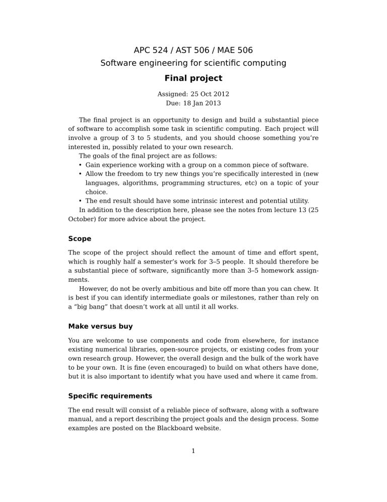 Software Engineering Final Project Assignment 2012