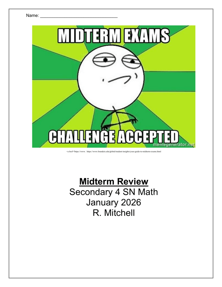Secondary 4 Math Midterm Review