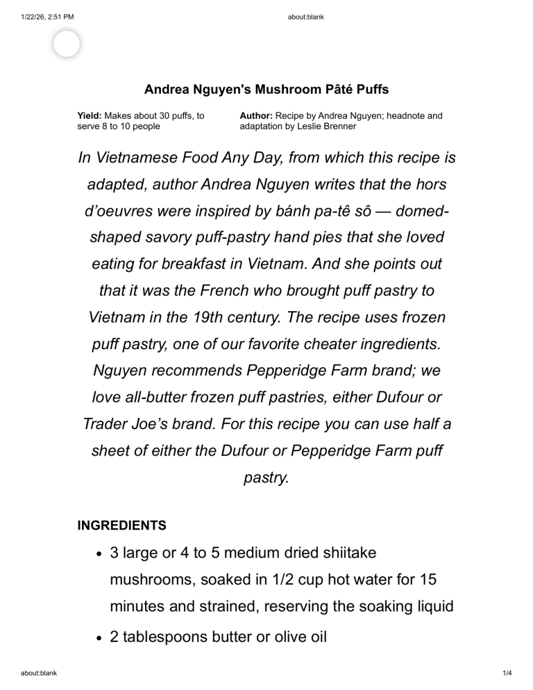 Andrea Nguyen's Mushroom Pâté Puffs Recipe