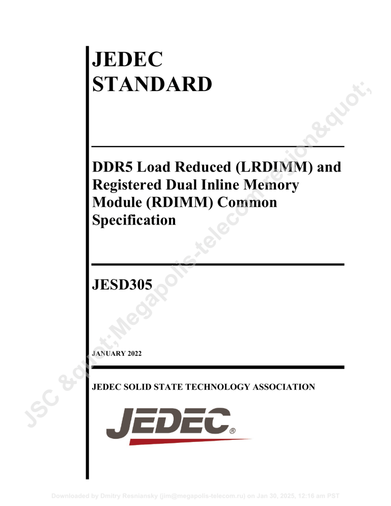JEDEC JESD305 DDR5 LRDIMM RDIMM Common Specification