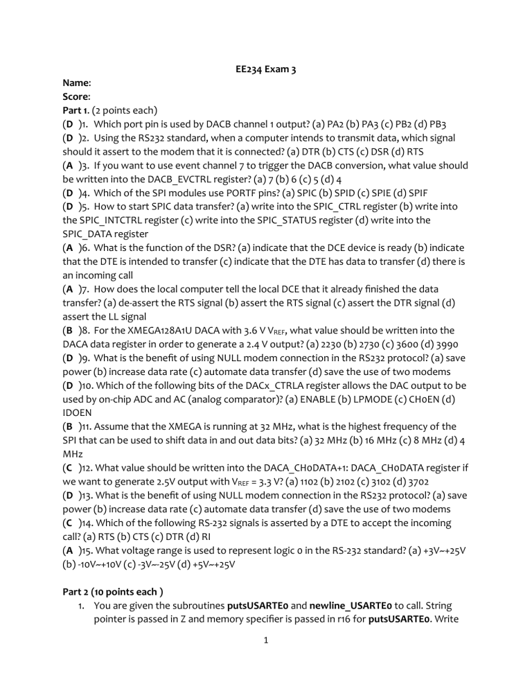 EE234 Exam 3: Microcontroller & Embedded Systems Questions