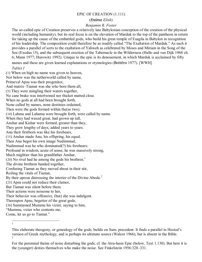 Enūma Elish: Babylonian Creation Epic Translation