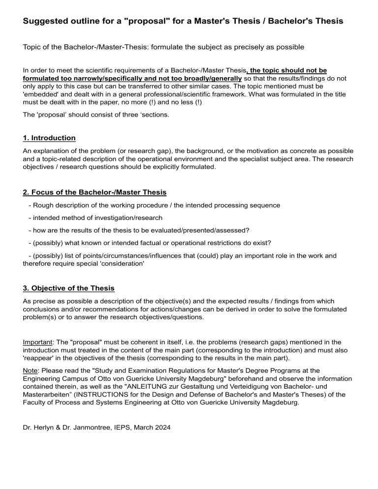 Master's/Bachelor's Thesis Proposal Outline Guide