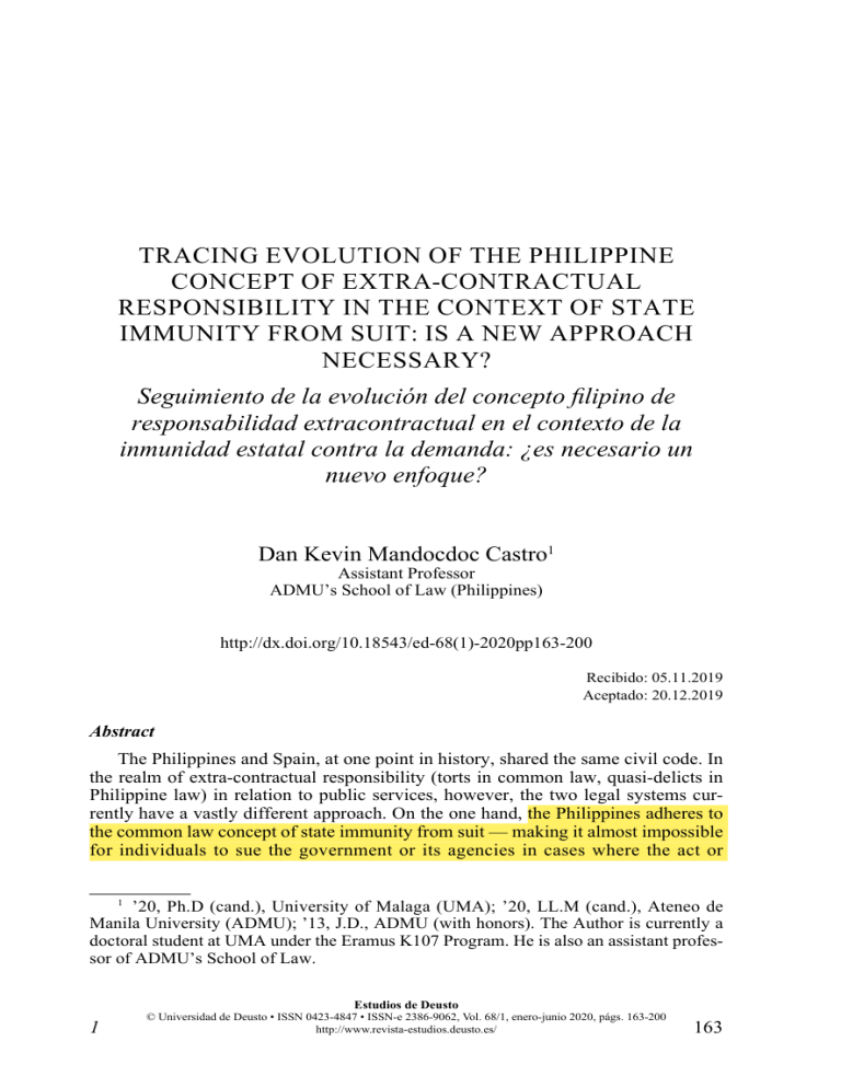 Philippine Extra-Contractual Responsibility & State Immunity: Evolution ...