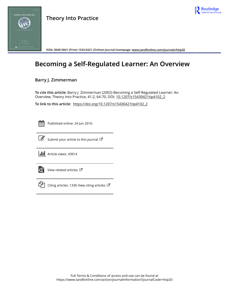 Becoming a Self-Regulated Learner: An Overview