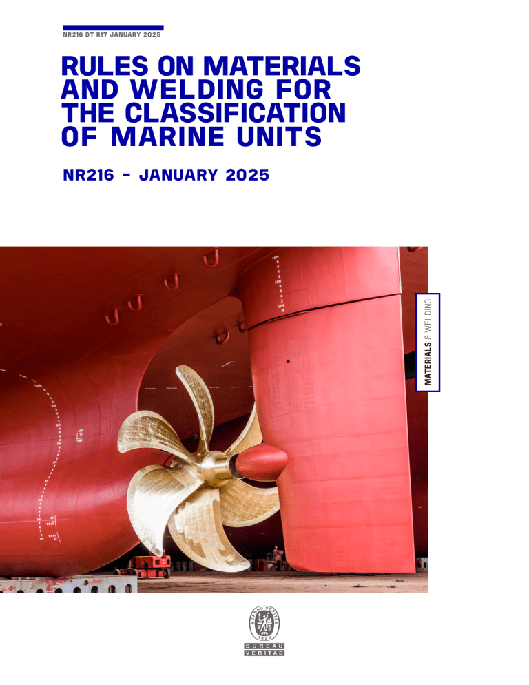 NR216: Materials & Welding Rules for Marine Units (Jan 2025)