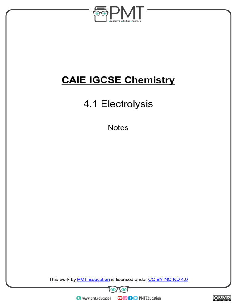 IGCSE Chemistry Electrolysis Notes