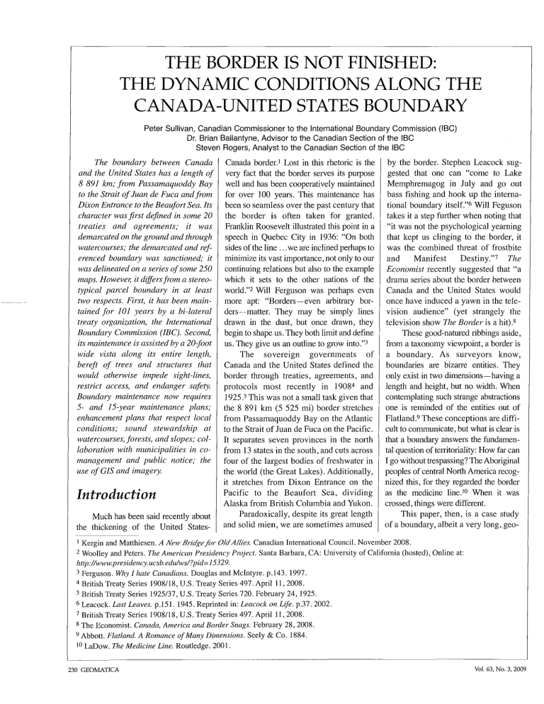 Dynamic Conditions Along Canada-US Border: Maintenance & Future