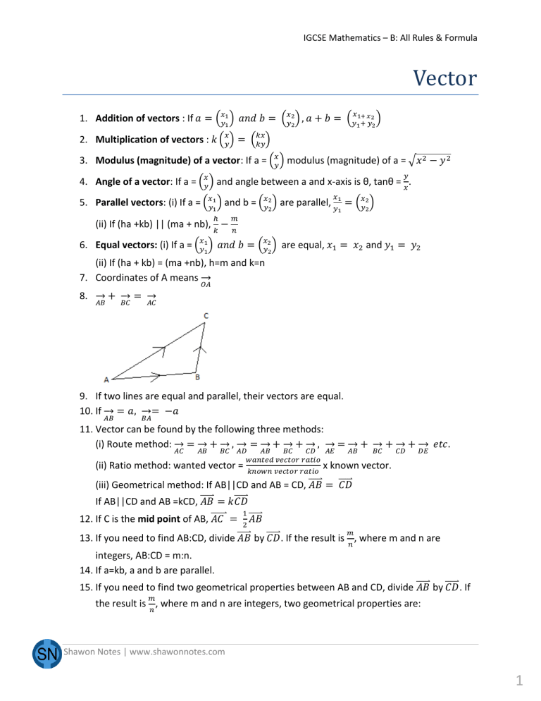 IGCSE Mathematics B: Vector Rules & Formulas
