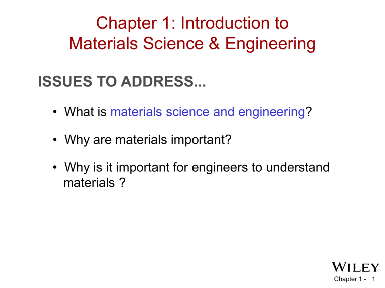 Chapter 1: Introduction to Materials Science & Engineering