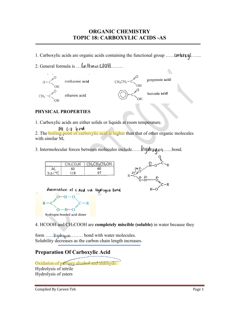 Organic Chemistry Carboxylic Acids Study Guide