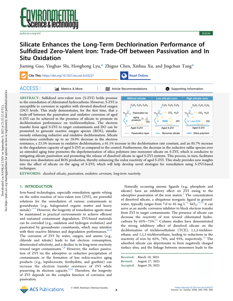 Silicate Enhances S-ZVI Dechlorination: Passivation vs Oxidation Trade-Off