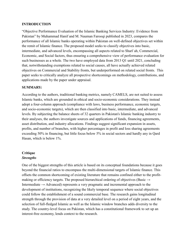 Critical Analysis of Islamic Banking Performance in Pakistan