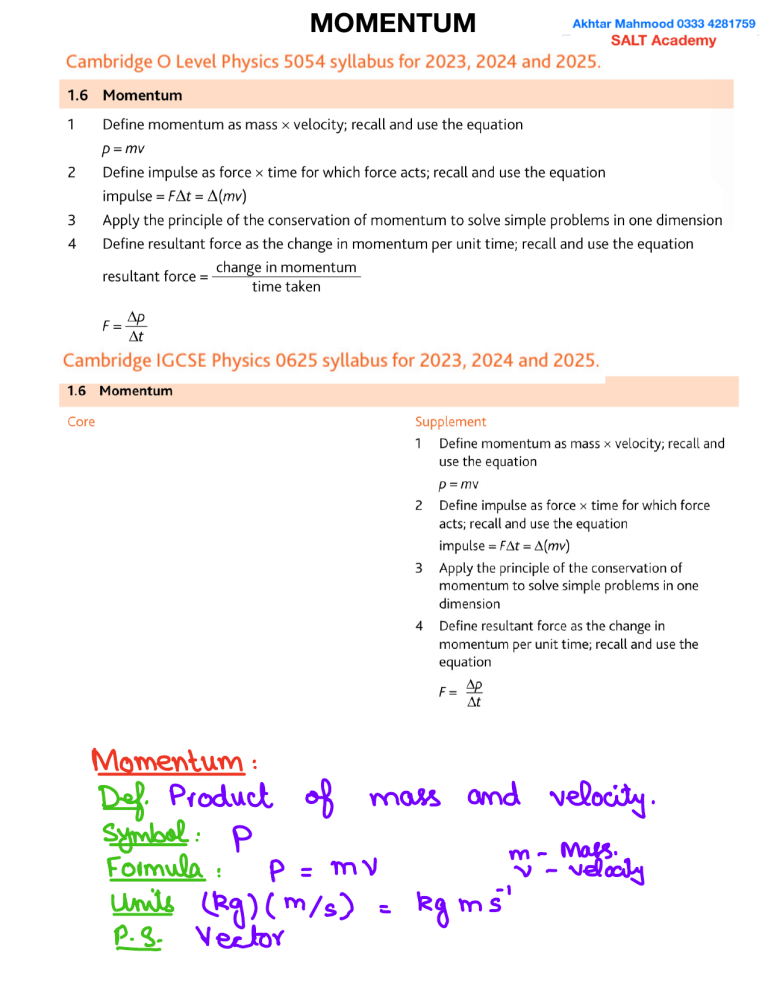 Momentum Physics: O Level & IGCSE Study Guide