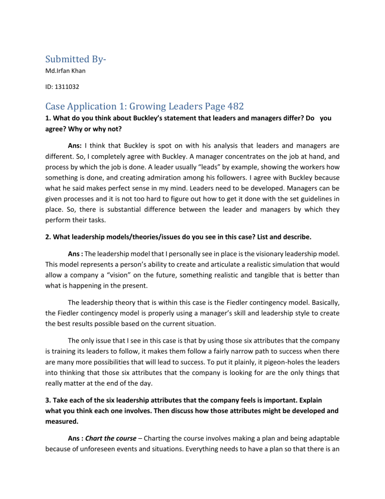 Leadership Case Study: Growing Leaders & Manager Differences