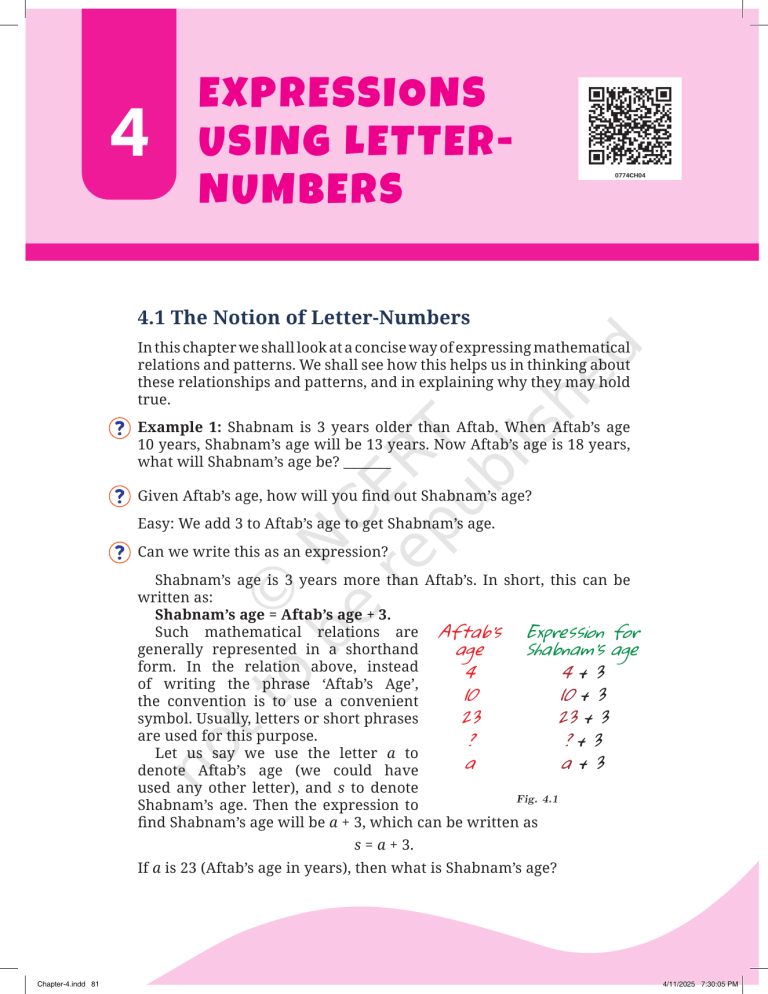 Grade 7 Math: Expressions Using Letter-Numbers