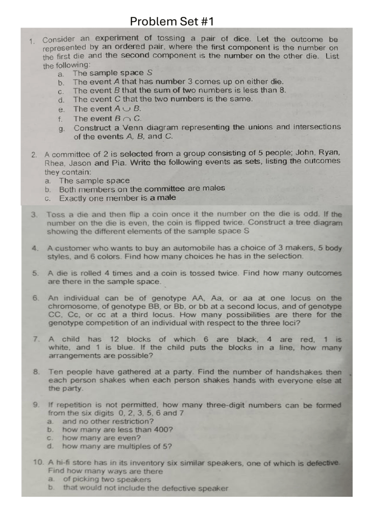 Problem Set #1: Probability & Combinatorics Math Problems