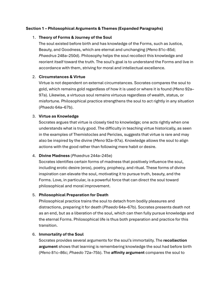 Plato's Philosophical Arguments & Themes Study Guide