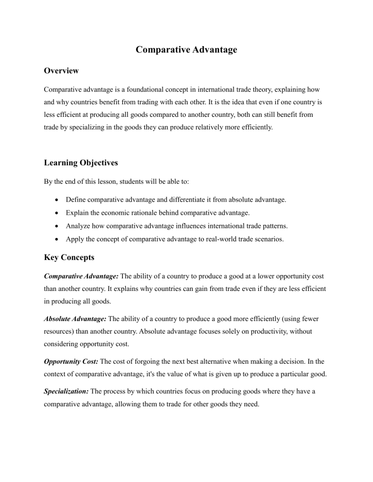 Comparative Advantage in International Trade: A Foundational Guide
