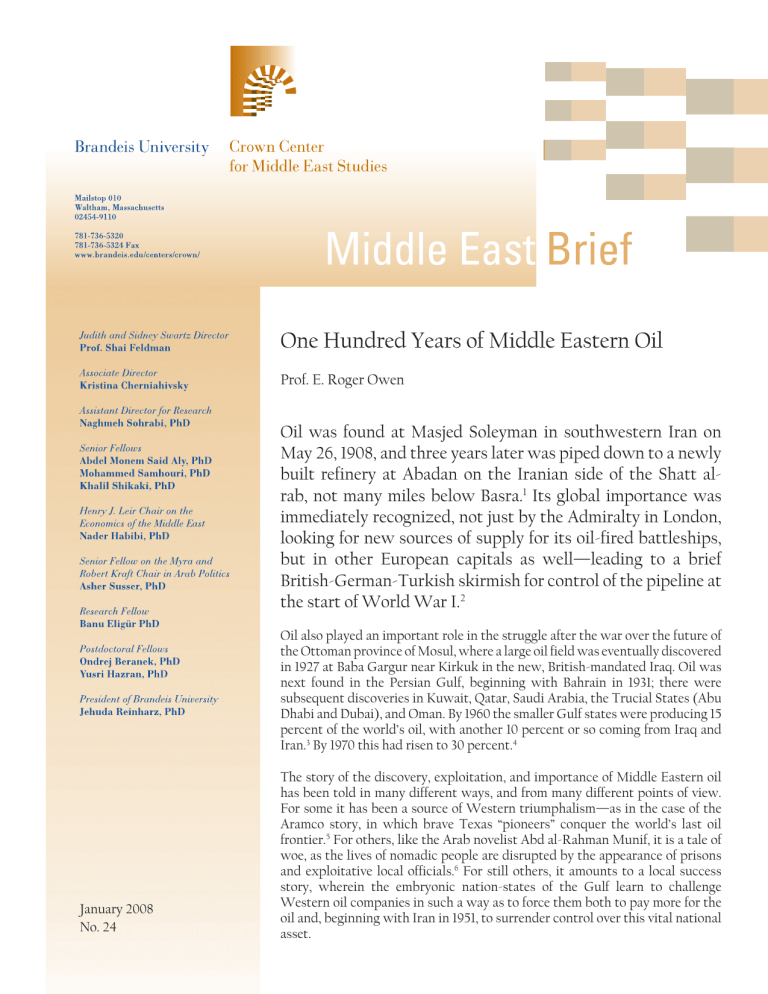 One Hundred Years of Middle Eastern Oil