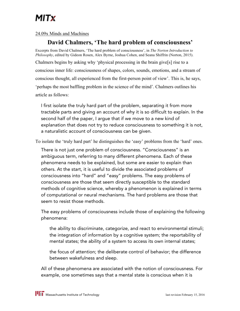 The Hard Problem of Consciousness Excerpt