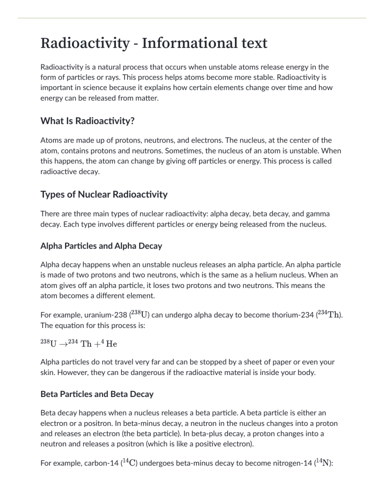 Radioactivity: Types, Decay, and Nuclear Reactions
